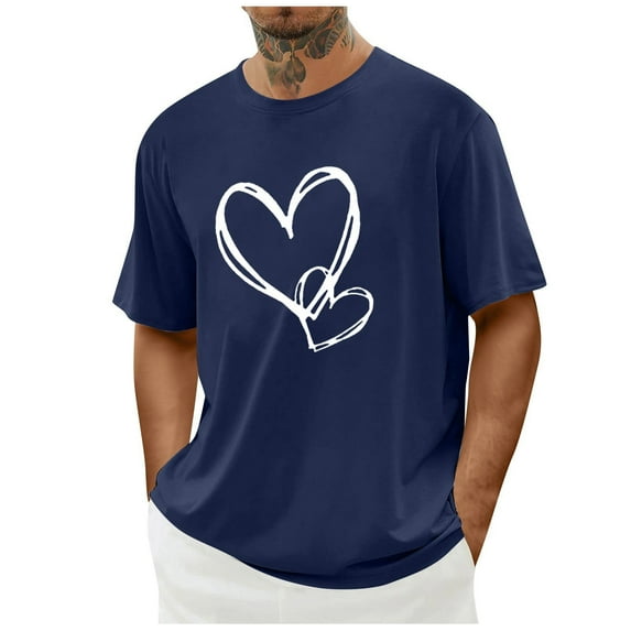 EchfiProm Mens Navy T shirts Short Sleeve Shirts Valentine Basic Heart ...