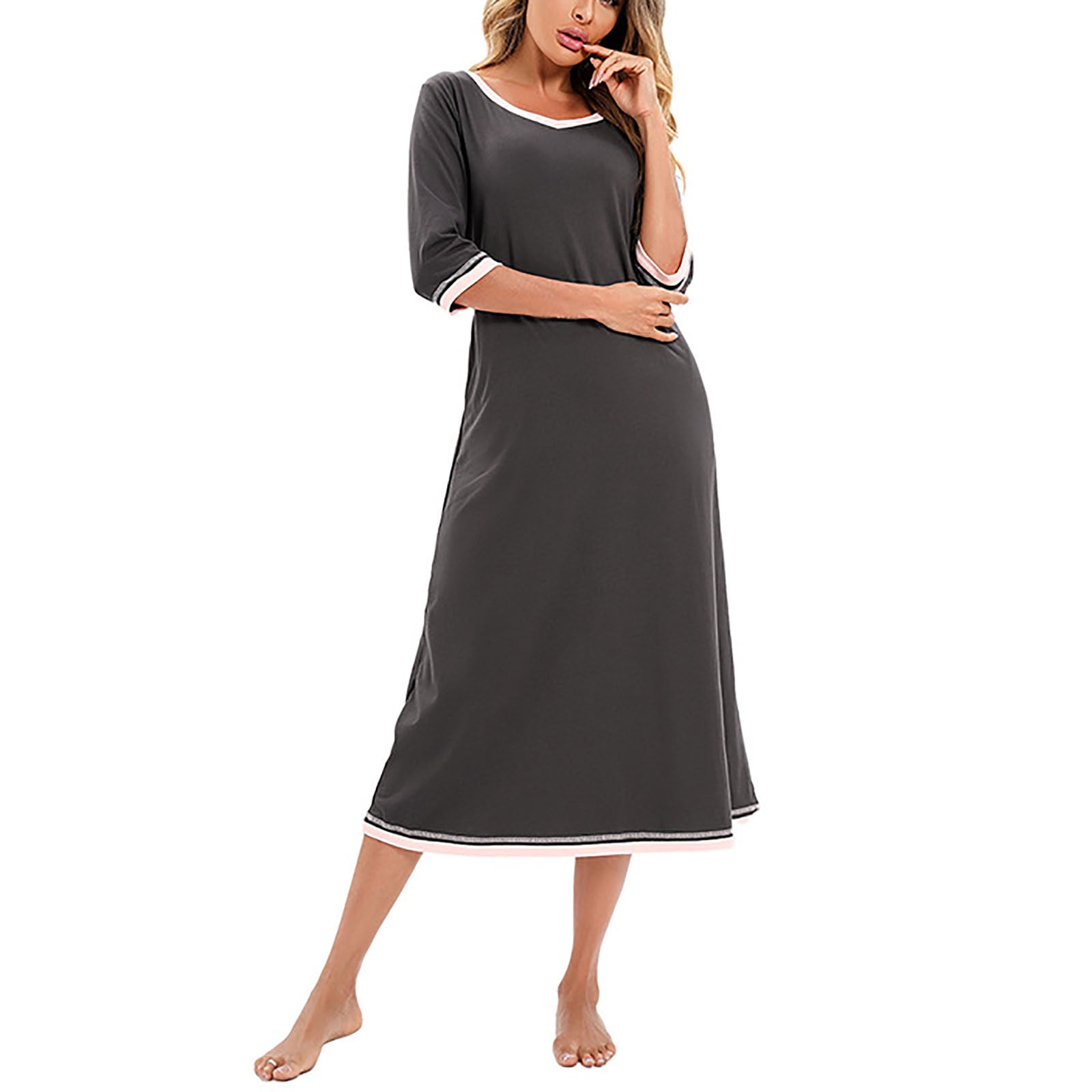 EchfiProm Nightgowns for Womens Casual Cotton 3/4 Sleeve Sleepwear Crew ...