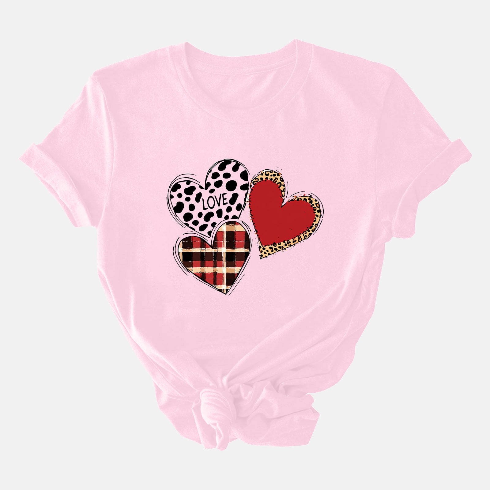 EchfiProm Pink Shirts for Women Casual Valentine's Day T-shirt Crew Neck Short Sleeve Dressy ...