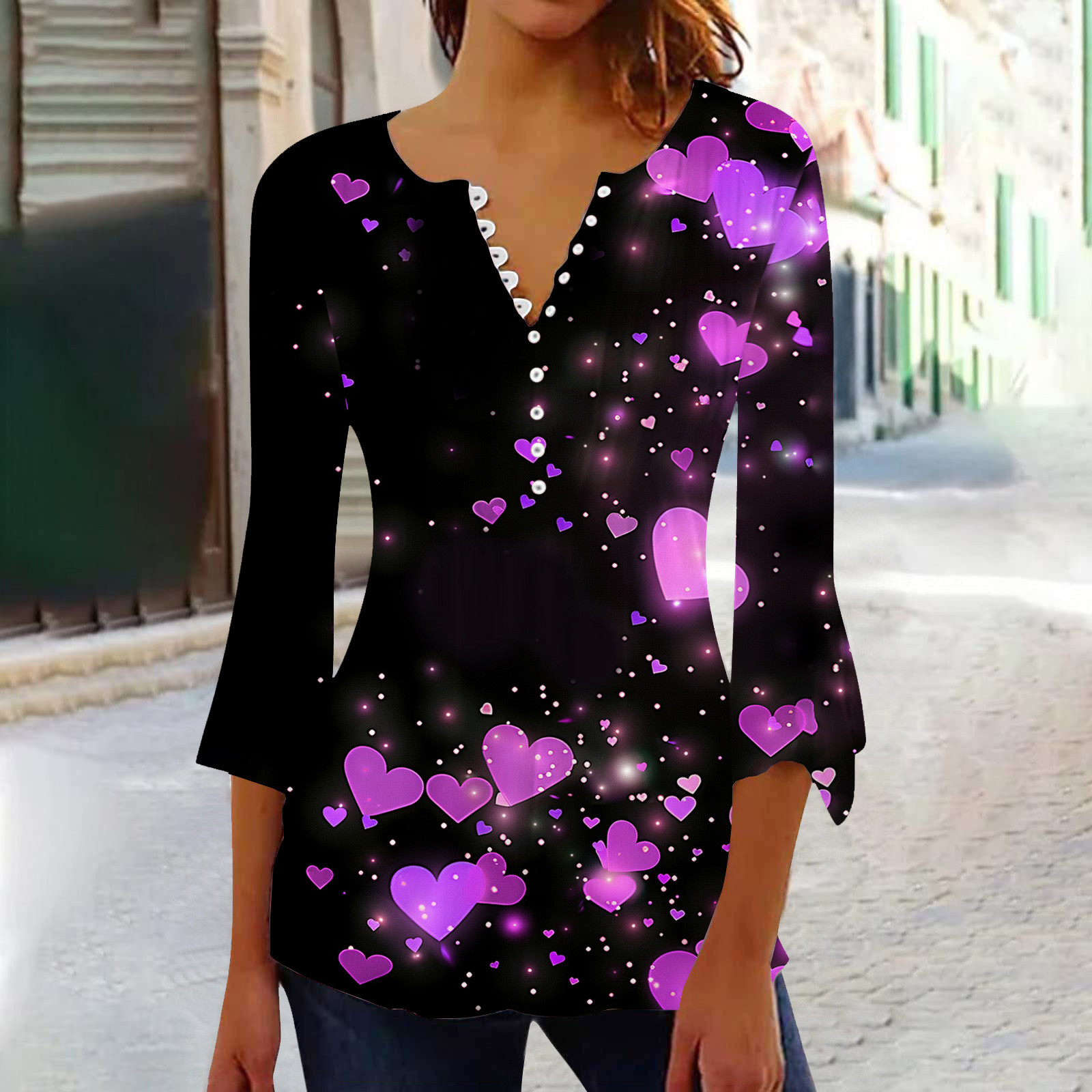 EchfiProm Plus Size Blouses for Women 3/4 Sleeve Valentines Day Graphic ...