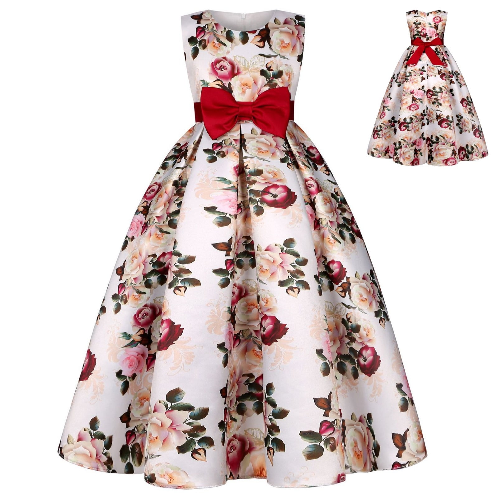 EchfiProm Prom Dresses 2024 Child Big Girls Short Sleeve Red Floral ...