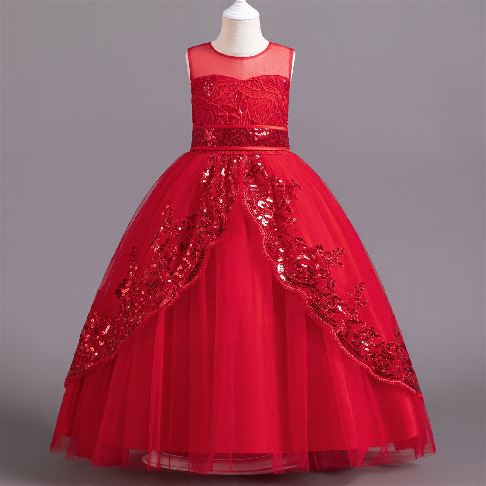 EchfiProm Prom Dresses 2024 Child Little Girls Solid Sequin Red ...