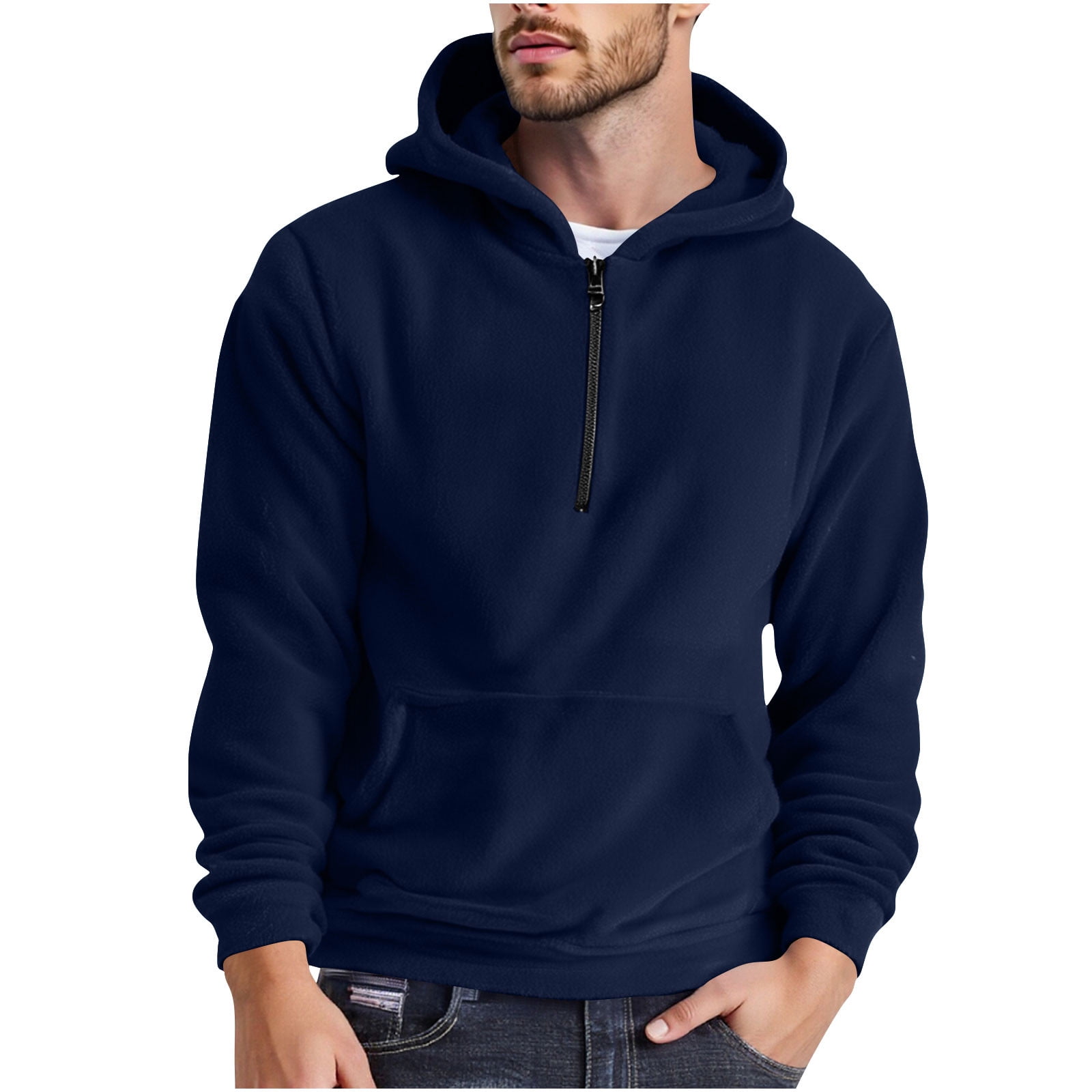 EchfiProm Pullover Sweatshirt for Men Hooded Dark Blue Half Zip Double ...