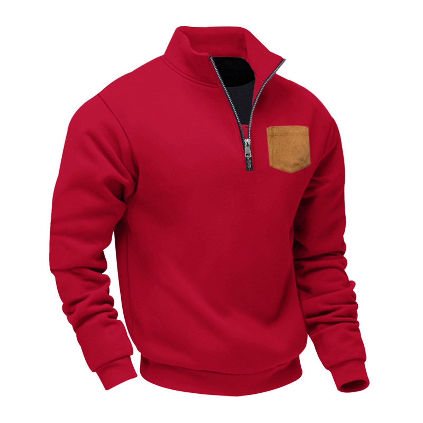 EchfiProm Red Sweatshirts for Men Zip Mock Neck Pullover Half Zip No ...