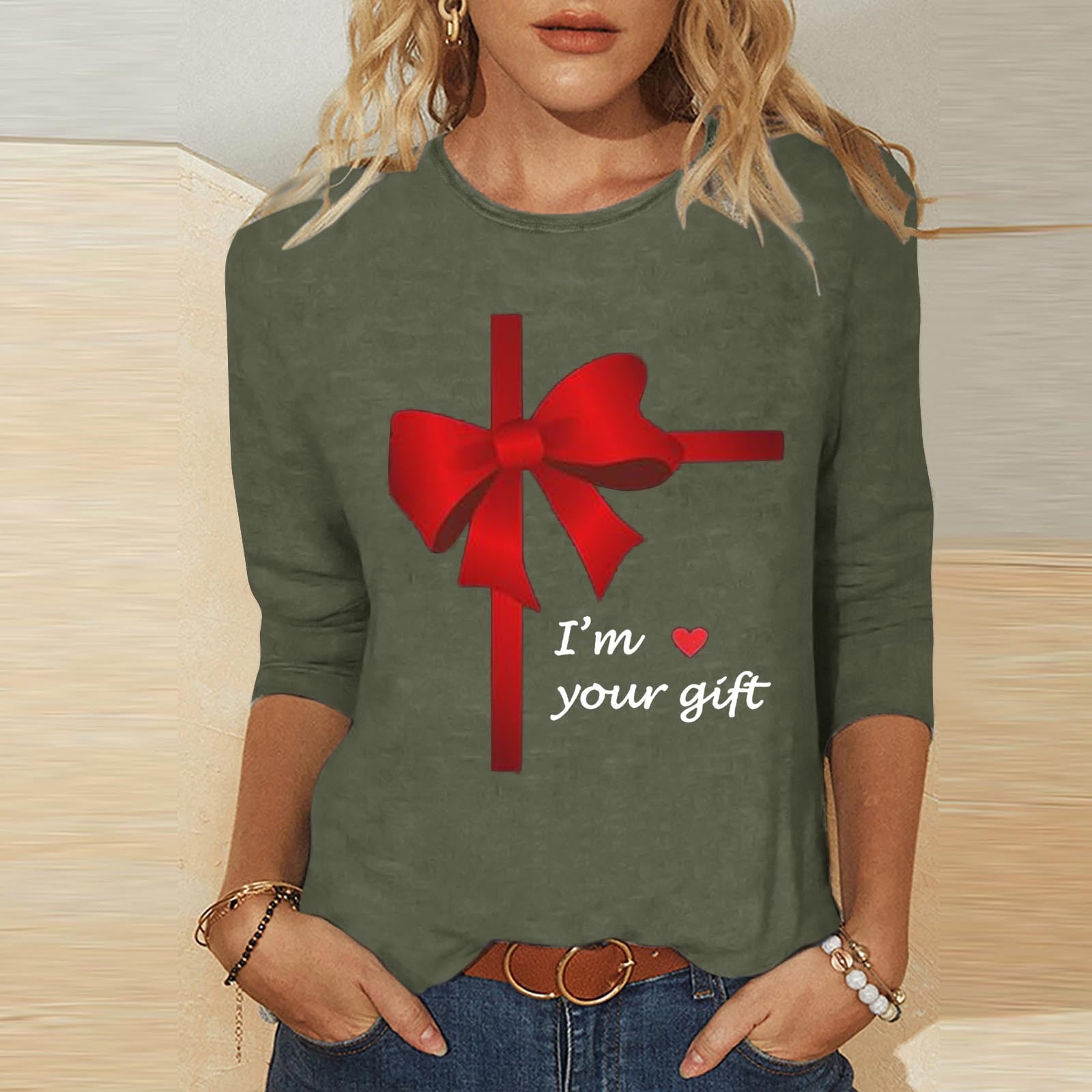 EchfiProm Shirts for Women Bow Print Valentine T-Shirt Valentines Day ...