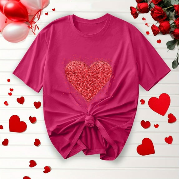 EchfiProm Shirts for Women Love Heart Valentine Graphic Tee Valentine ...