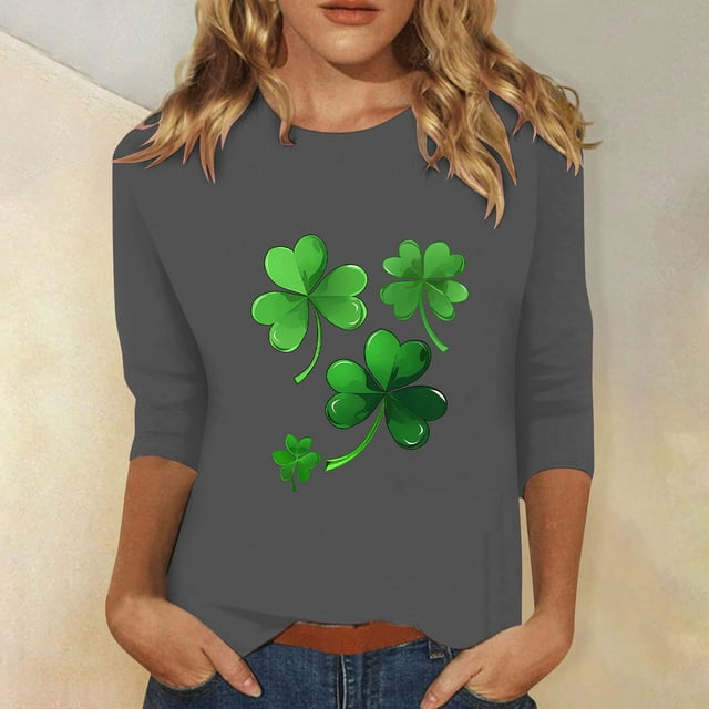 Echfiprom Shirts For Women St Patricks Day Gray 3 4 Sleeve Pullover