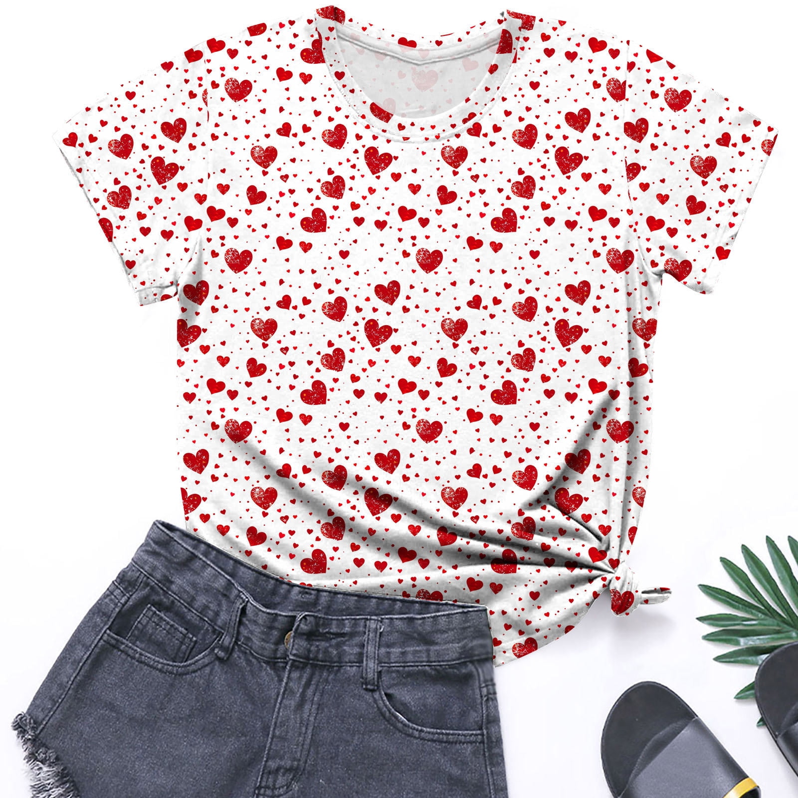 EchfiProm Shirts for Women White Valentine's Day Graphic T-shirt Crew Neck Short Sleeve Graphic ...