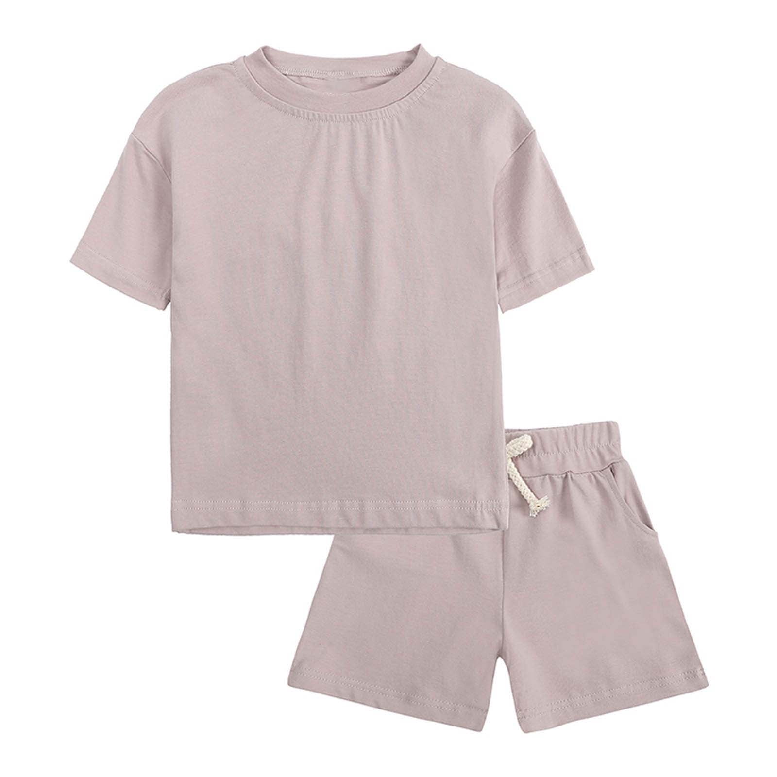 EchfiProm Short Sleeve Pretty Outfit Sets Gender Neutral Kids T-shirt and Shorts 2PC Set Solid ...