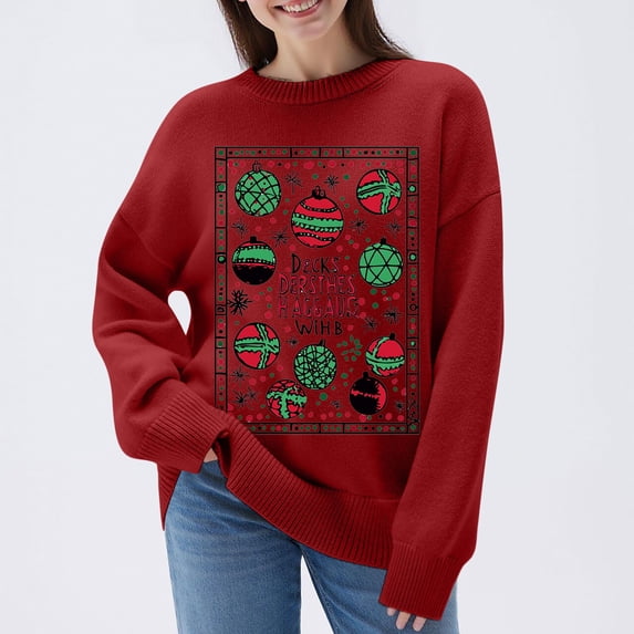 EchfiProm Sweaters for Women Oversized Crewneck Pullover Winter Plus ...