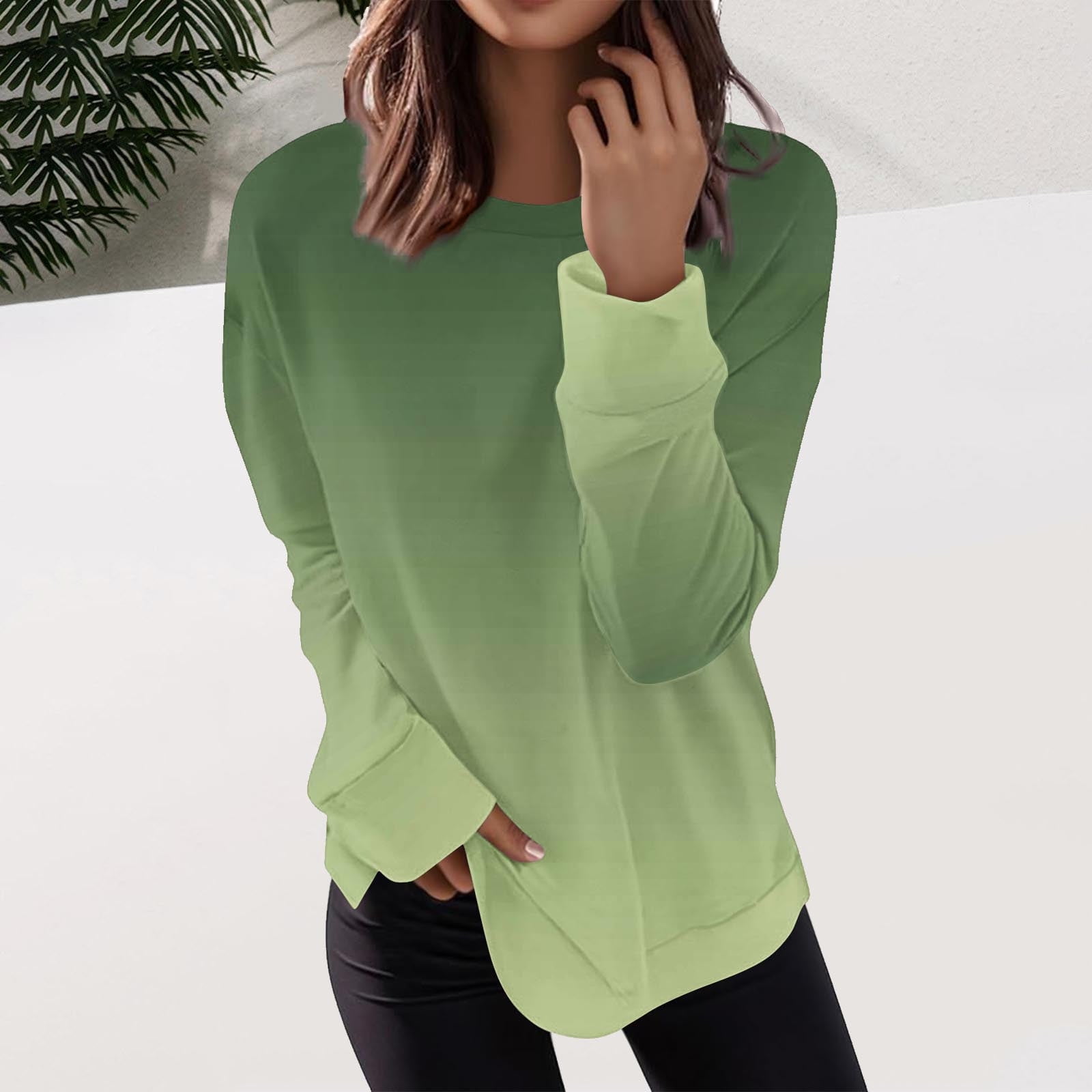 EchfiProm Sweatshirts for Women Crew Neck Pullover Army Green Gradient ...