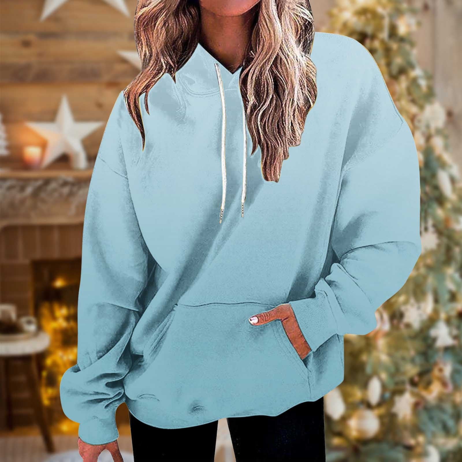 EchfiProm Sweatshirts for Women Pullover Hooded Sky Blue Fanshion Loose ...