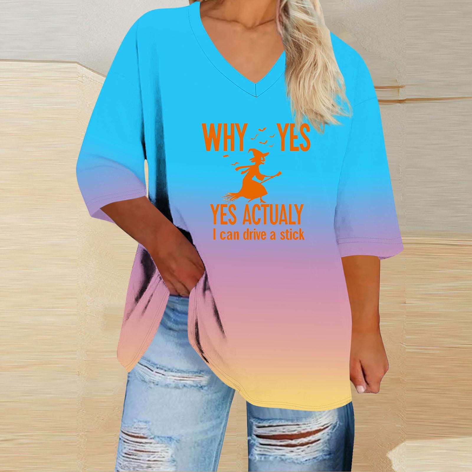 EchfiProm T Shirts For Women Plus Size Blue 3 4 Sleeve Pullover Graphic echfiprom-t-shirts-for-women-plus-size-blue-3-4-sleeve-pullover-graphic