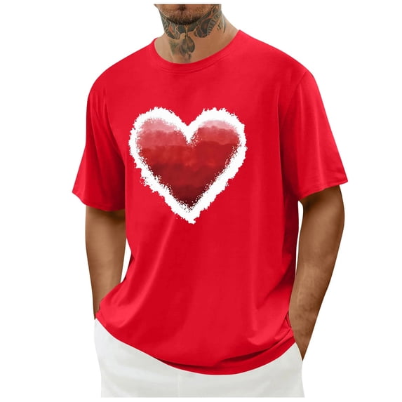 EchfiProm T shirts for Men Short Sleeve Shirts Red Heart Valentine ...