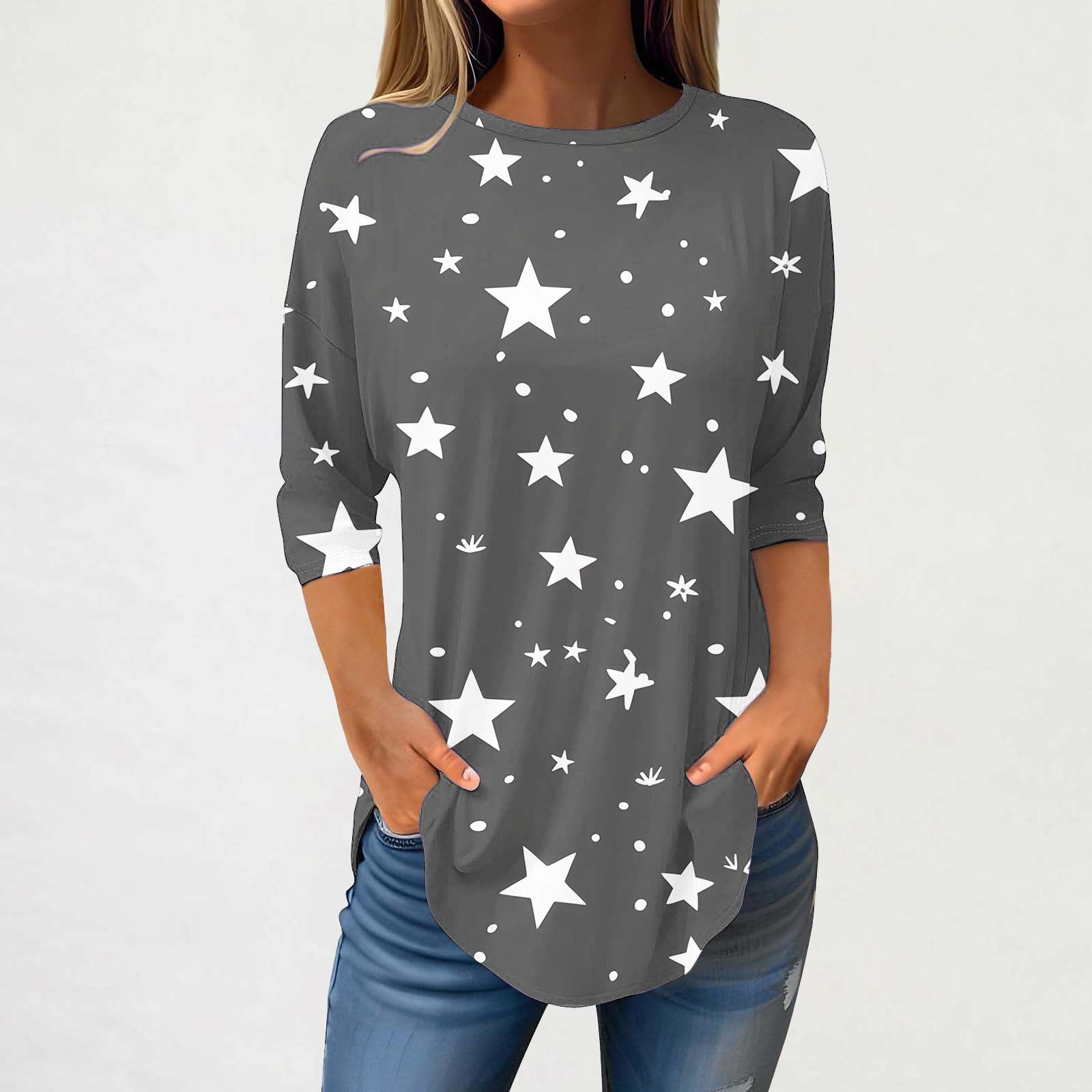 EchfiProm Tops for Women 3/4 Sleeve Cute Dark Gray Tunic 2025 Spring ...