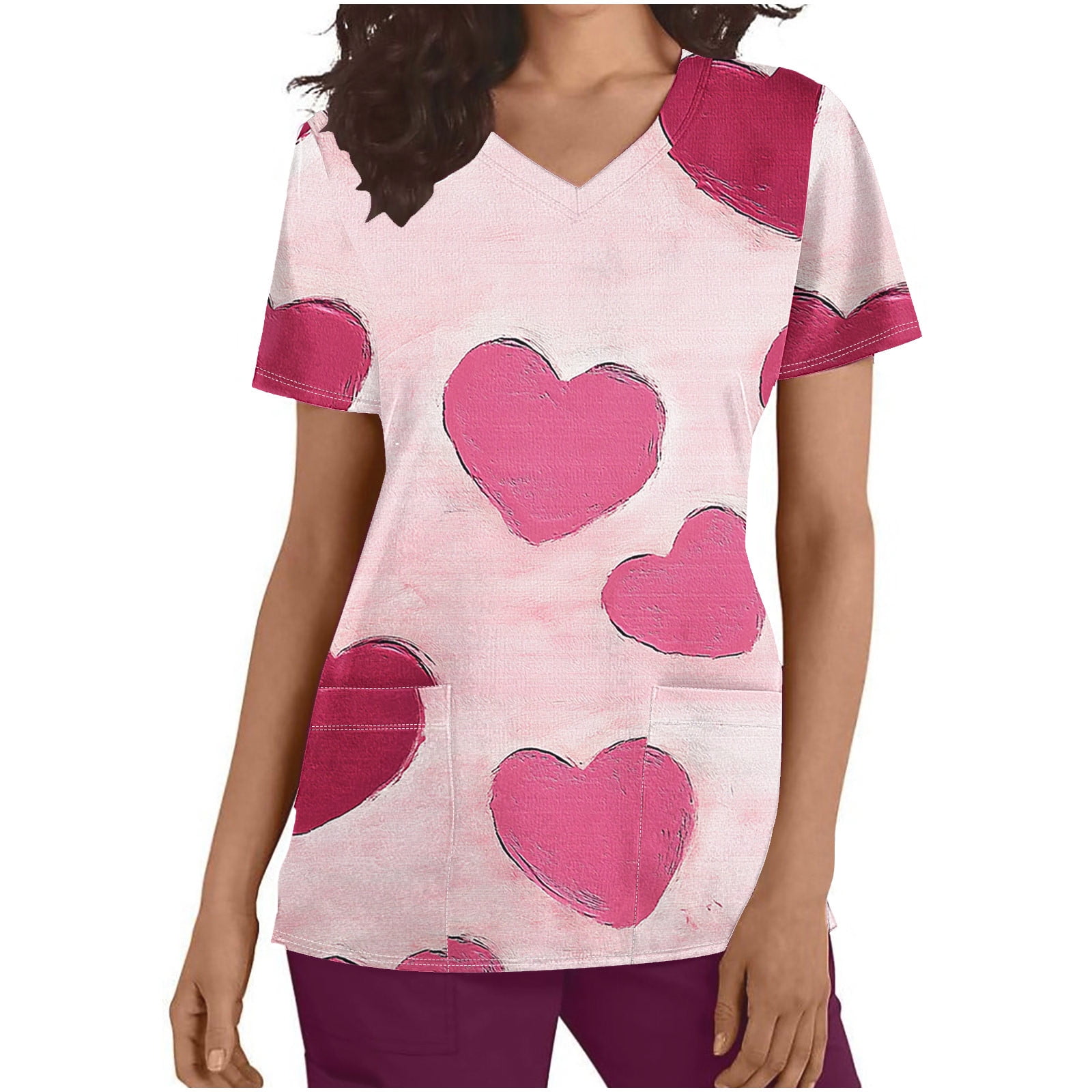 EchfiProm Tops for Womens Valentine's Day Spring Trendy T-shirt Summer Short Sleeve V-Neck ...