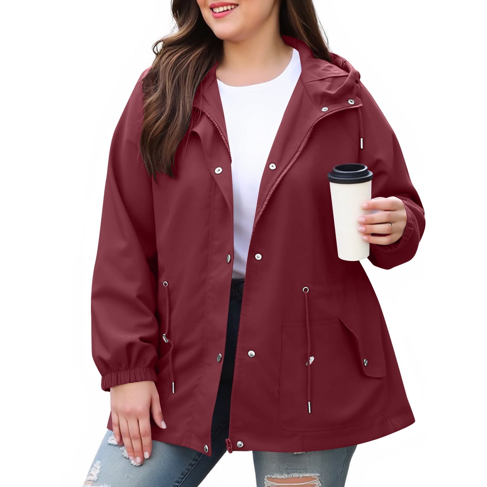 EchfiProm Women Softshell Jacket Wine Zip-up Streetwear Mid-Weight ...