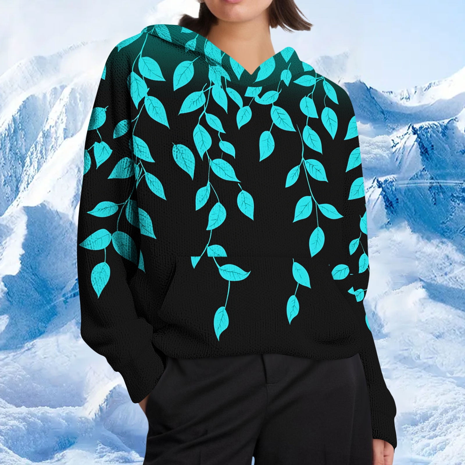 EchfiProm Womens Blue Sweatshirts with Pockets Hooded Hoodies Soft Long ...