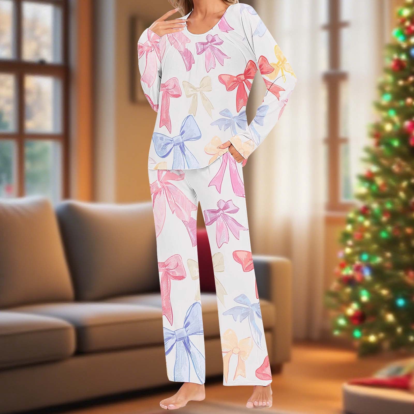 EchfiProm Womens Christmas Pajamas 2 Piece Set Cute Loungewear Pants ...