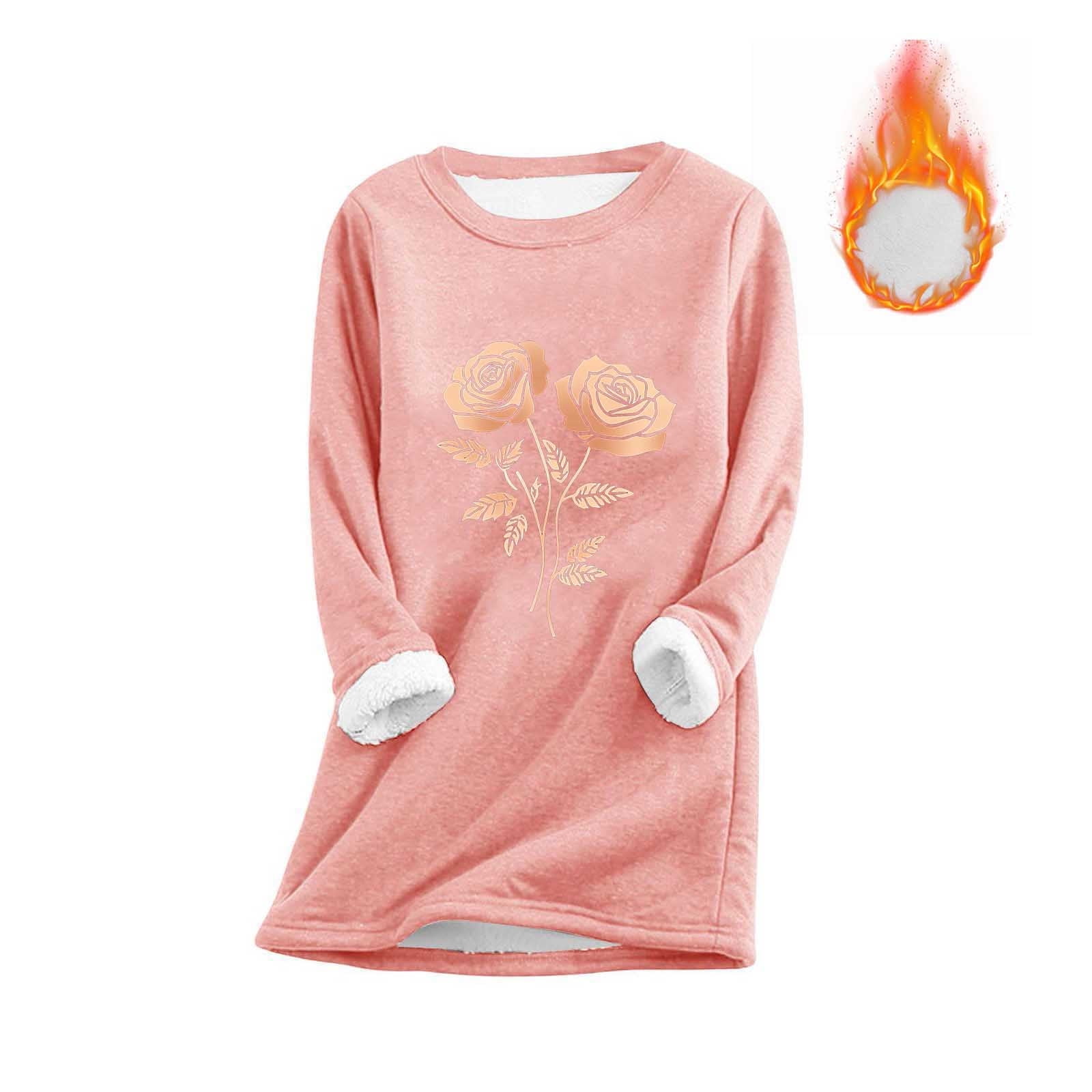 EchfiProm Womens Fall Tops Fleece Pullover Plush Pink Graphic Relaxed ...