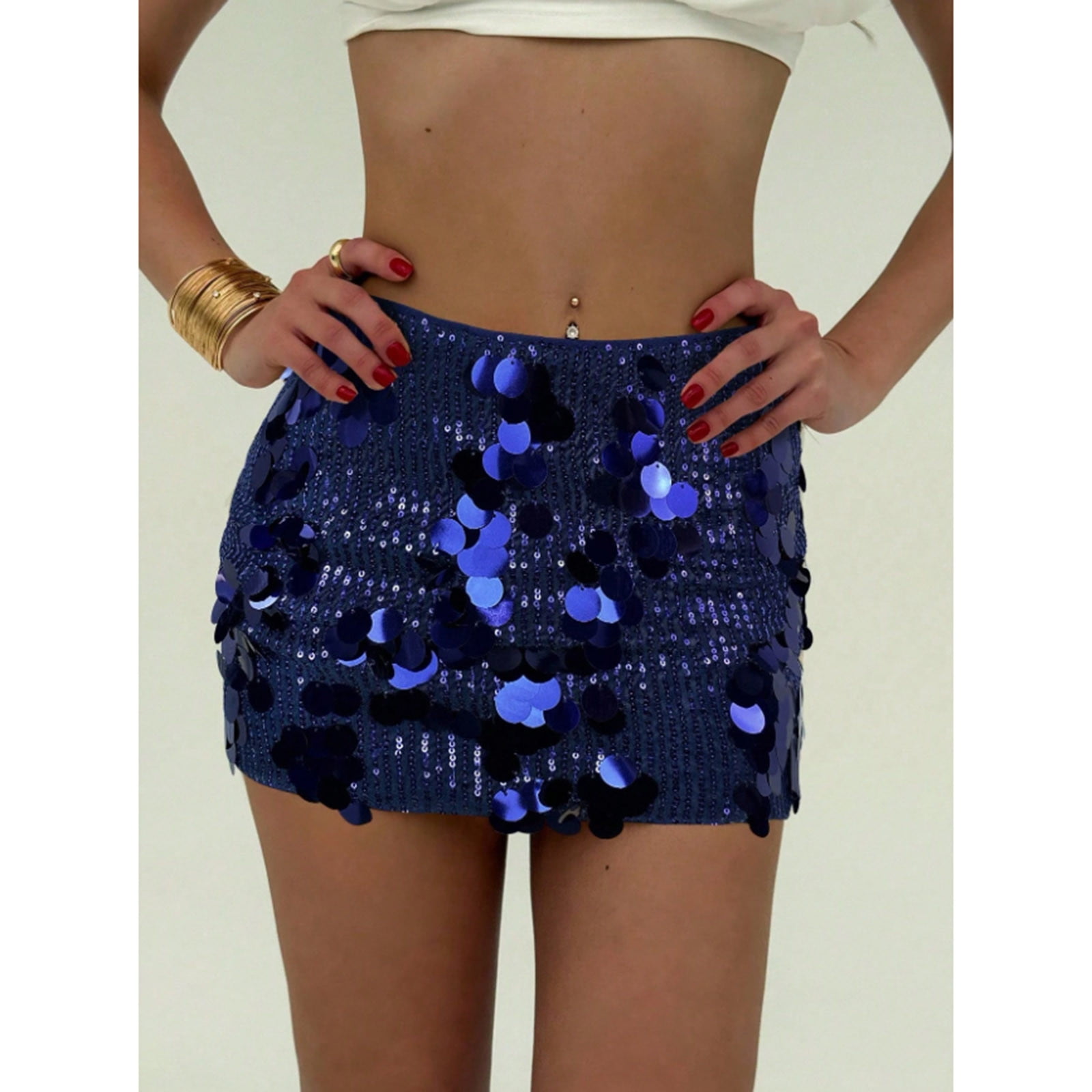 EchfiProm Womens Mini Skirts Sequin Bodycon Shiny Blue Party Cocktail ...