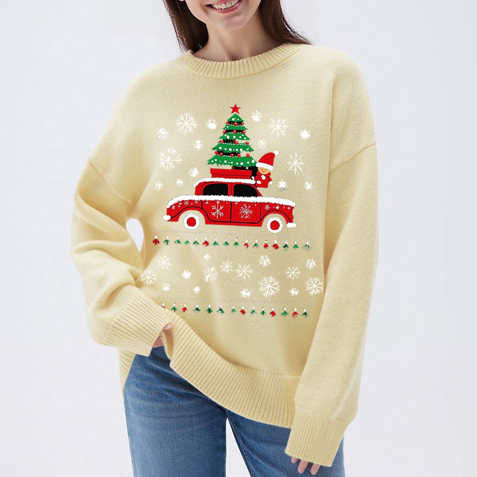 EchfiProm Womens Oversized Sweaters Christmas Pullover Yellow Plus Size ...
