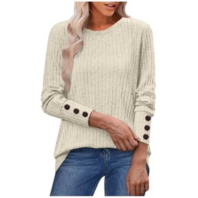 Fantaslook Women's Long Sleeve Crew Neck Tunic Tops with Side Buttons ...