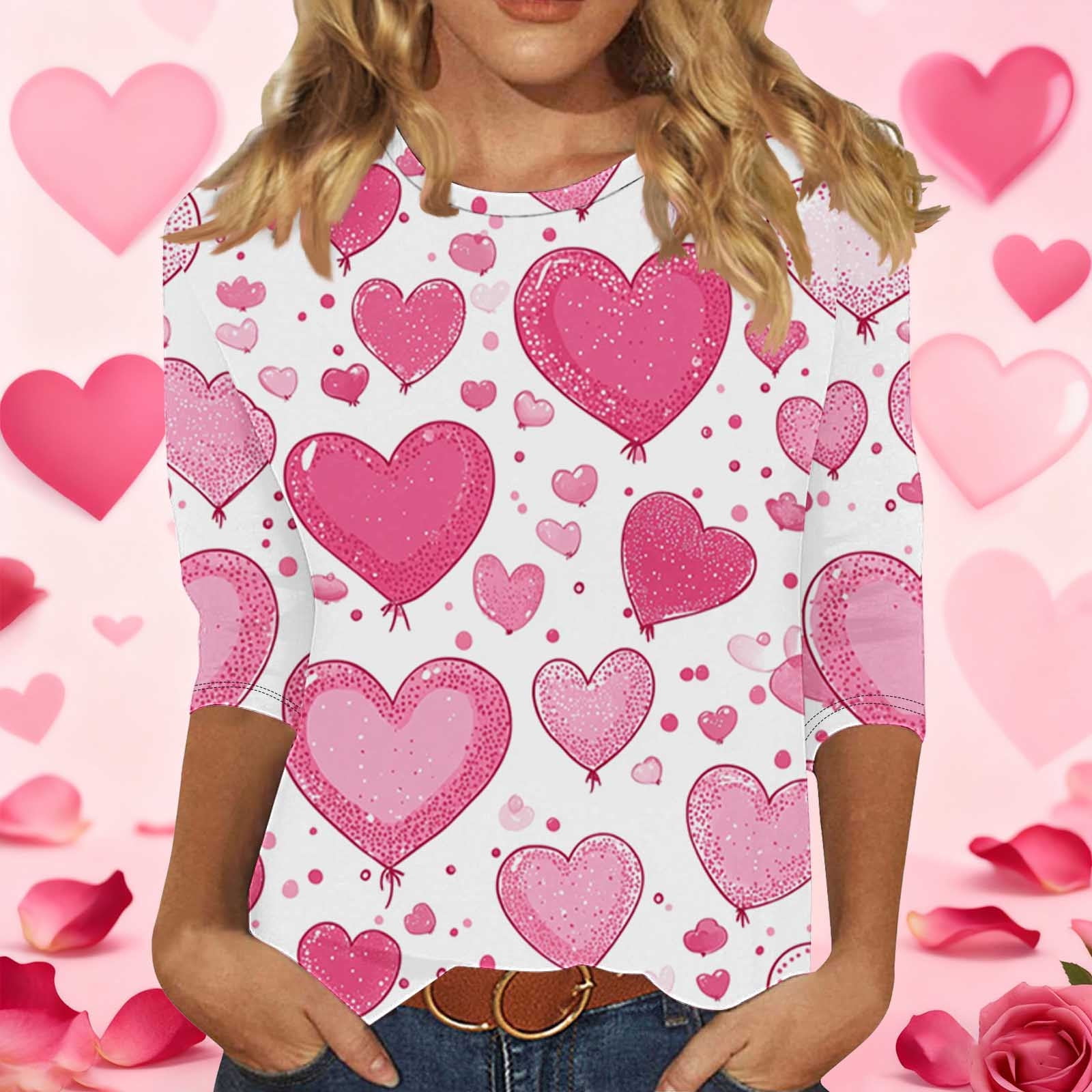 EchfiProm Womens Shirts T-Shirt Love Heart Valentines Day Plus Size ...