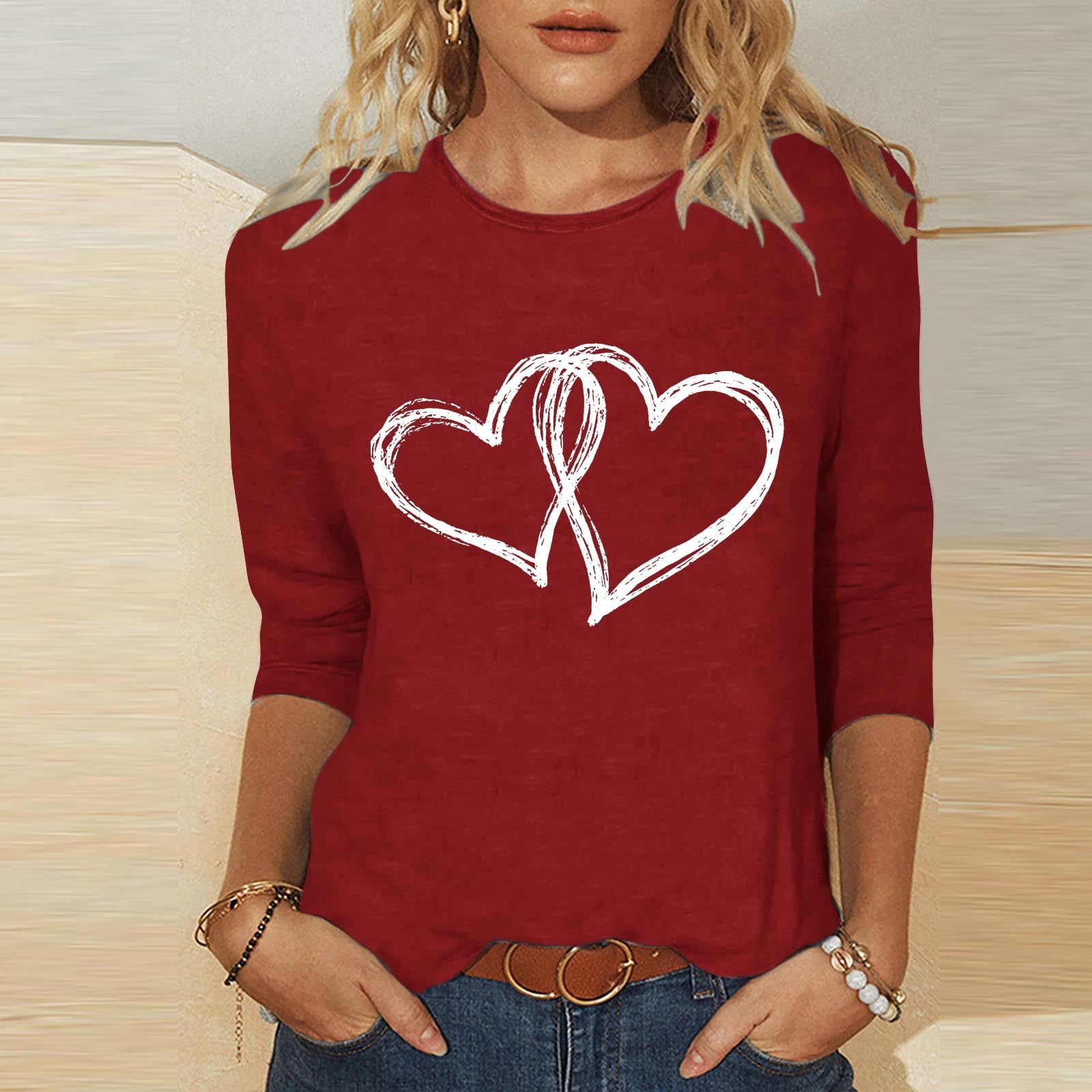 EchfiProm Womens Shirts Valentine Love Heart T-Shirt Valentines Day ...
