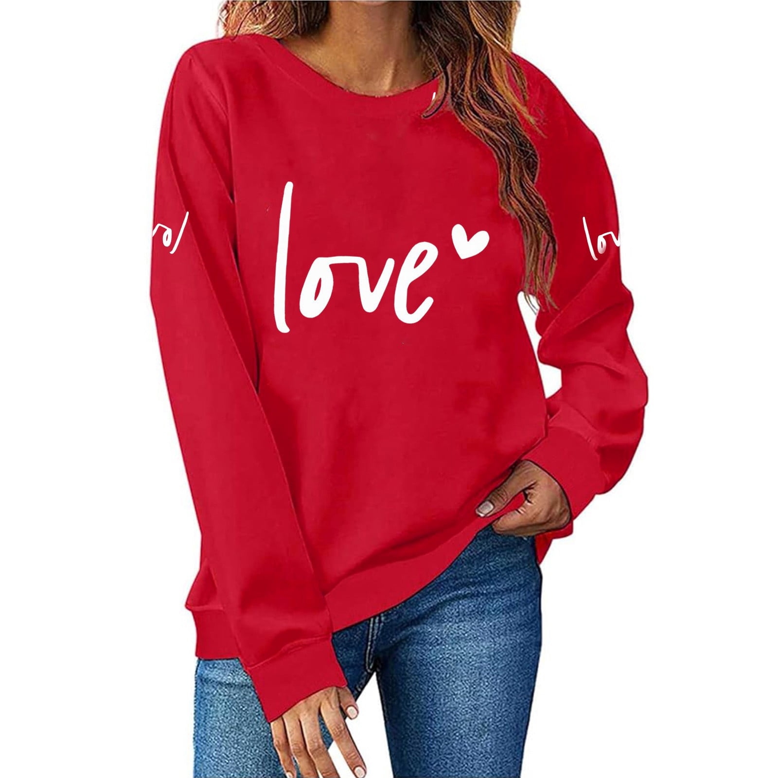 EchfiProm Womens Sweatshirts Cute Crewneck Red Pullover Valentine ...
