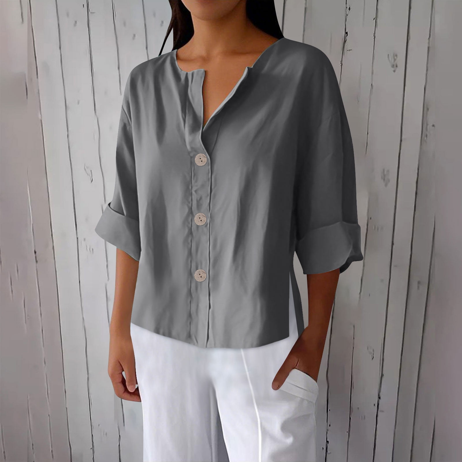 EchfiProm Womens Tops Summer Dark Gray 3/4 Sleeve New Arrivals Cotton ...