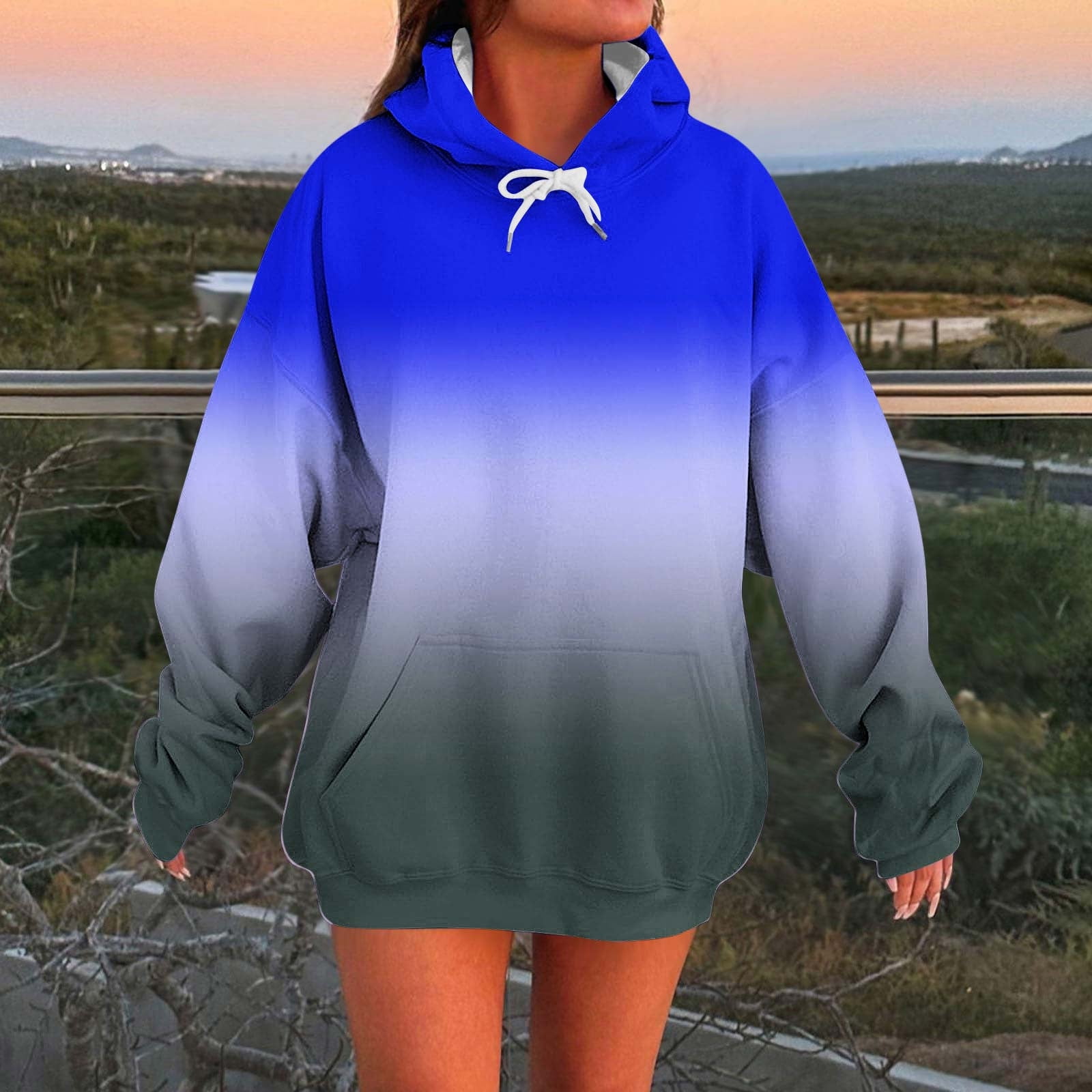 EchfiProm Womens Trendy Sweatshirts Hooded Hoodies with Pockets Blue ...