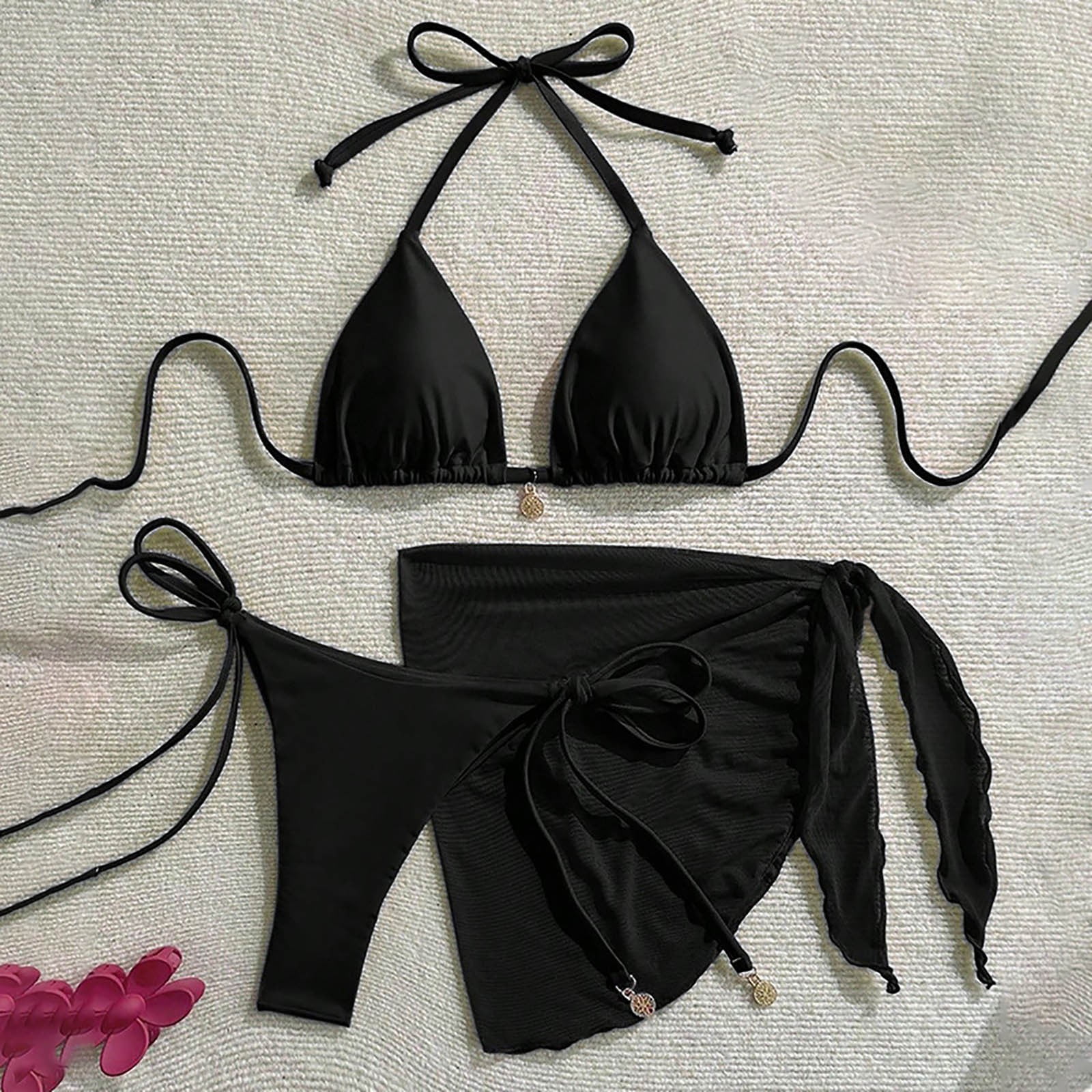 EchfiProm Womens Two Piece Swimsuit with Skirt Black Bikini Halter ...