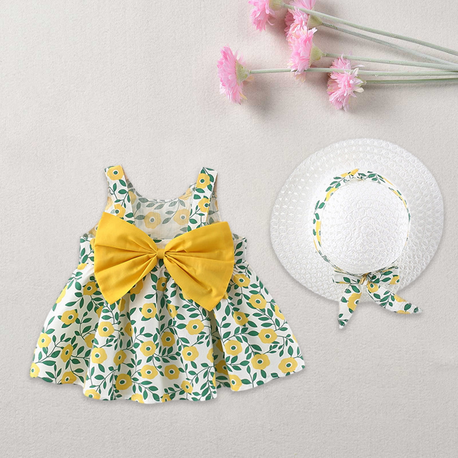 EchfiProm Yellow Beach Outfits Toddler Little Girls Flower Print Round ...