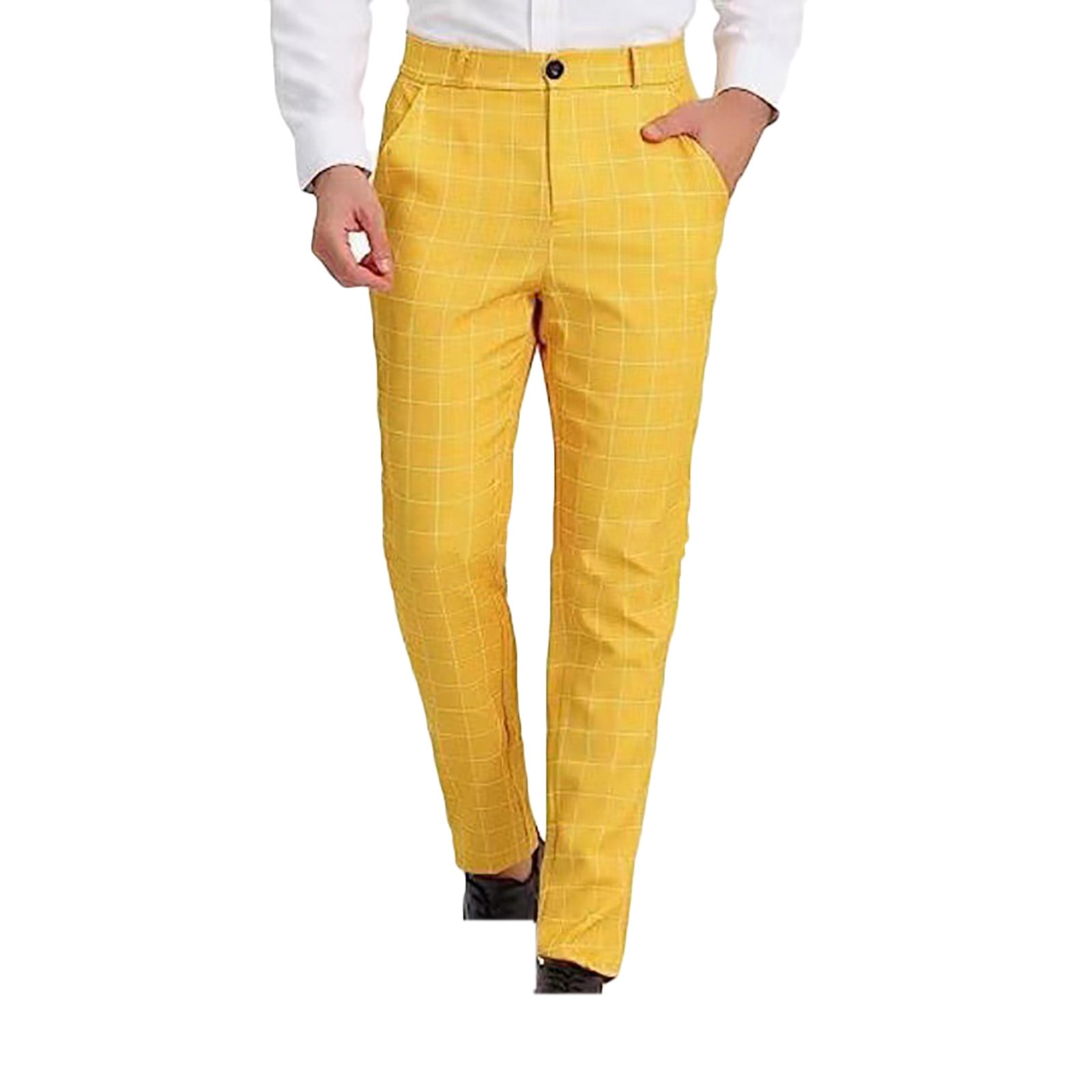 EchfiProm Yellow Men Pants Straight Leg Dress Pants Long Business ...