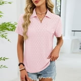 Echfiprom Plain Shirts for Women with Pockets Cutout Lapel Short Sleeve ...