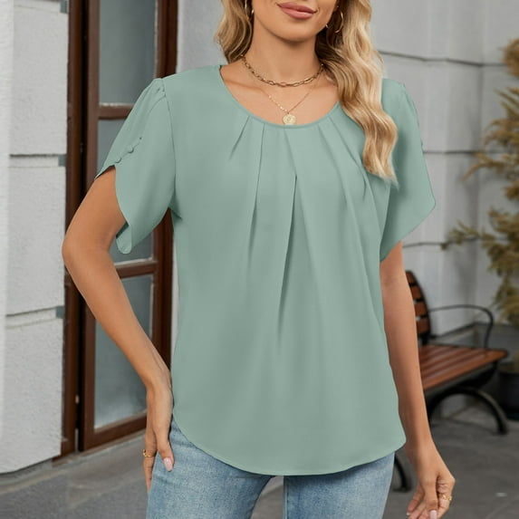 Echfiprom Summer Tops for Women Chiffon Dressy Casual Loose Pleated ...