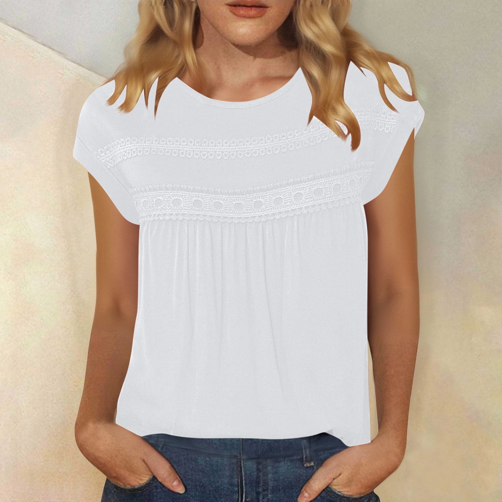 Echfiprom Trendy Shirts for Women Plain Basic Solid Color Comfy Loose ...