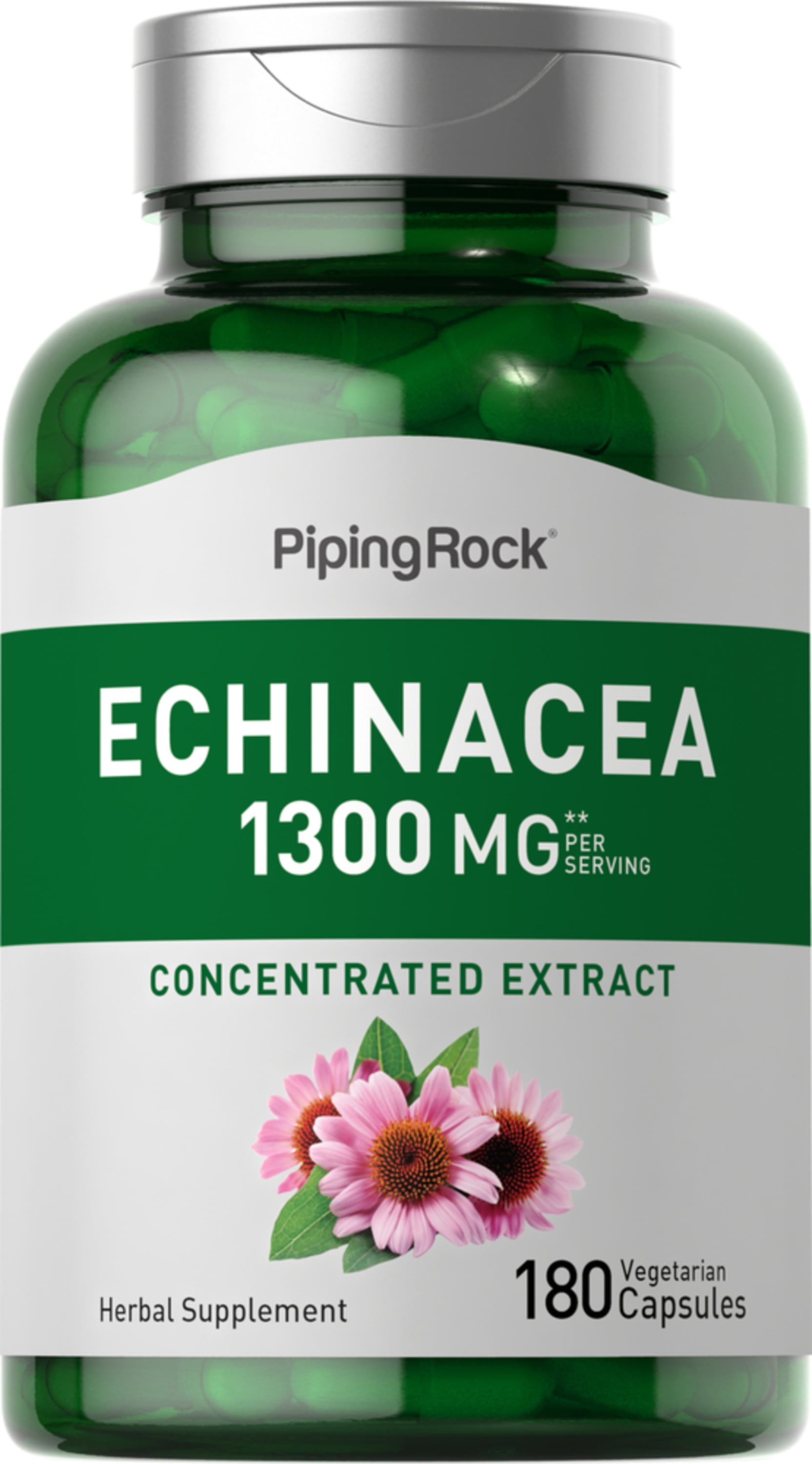 Echinacea Extract 1300mg | 180 Vegetarian Capsules | by Piping Rock ...