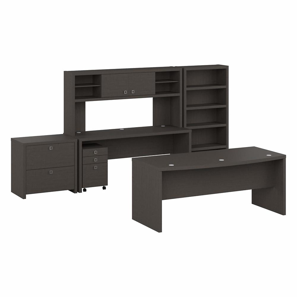 Echo 72W Desk and Credenza Set with Storage in Charcoal Maple ...