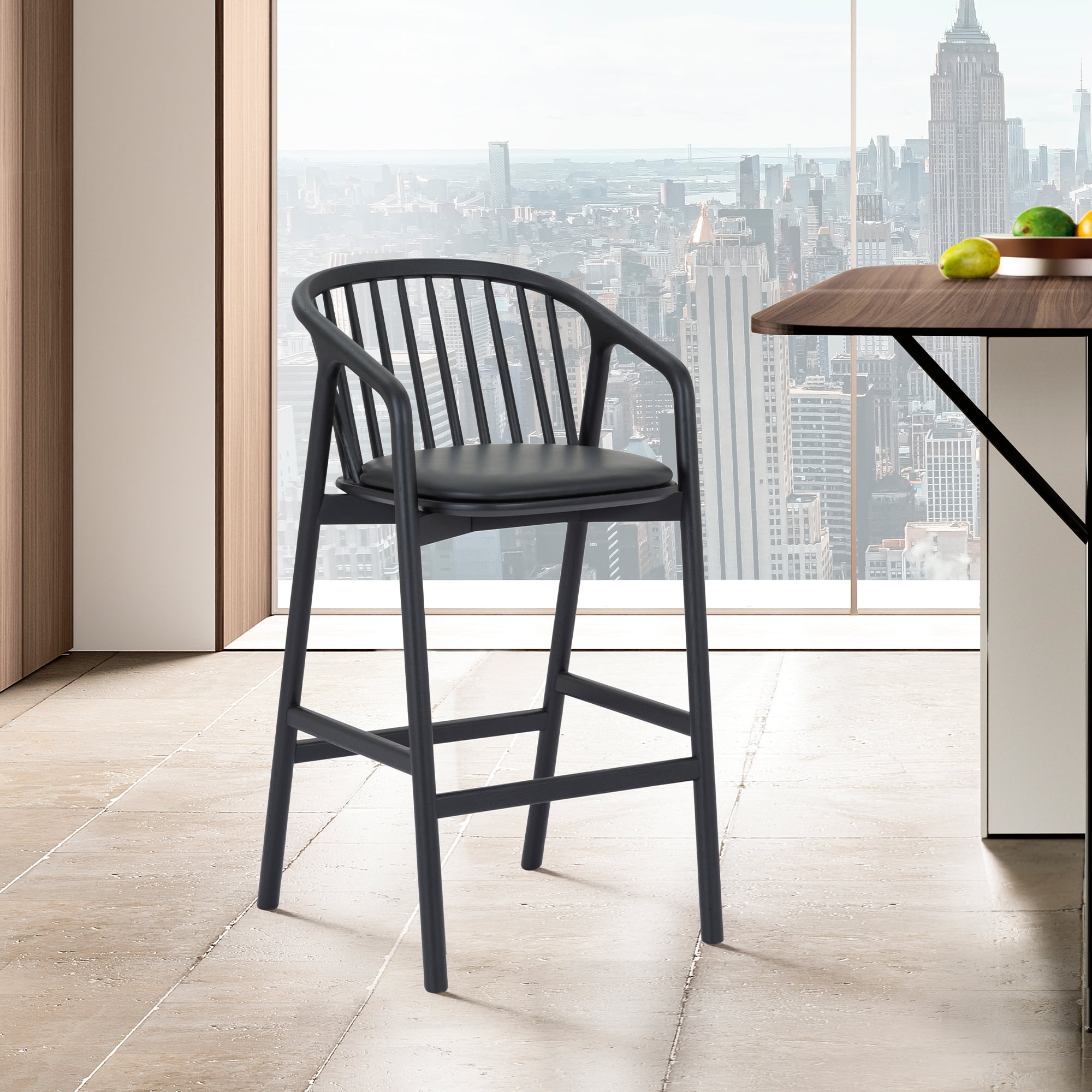 Echo Black Oak Wood and Faux Leather Counter Stool - Walmart.com