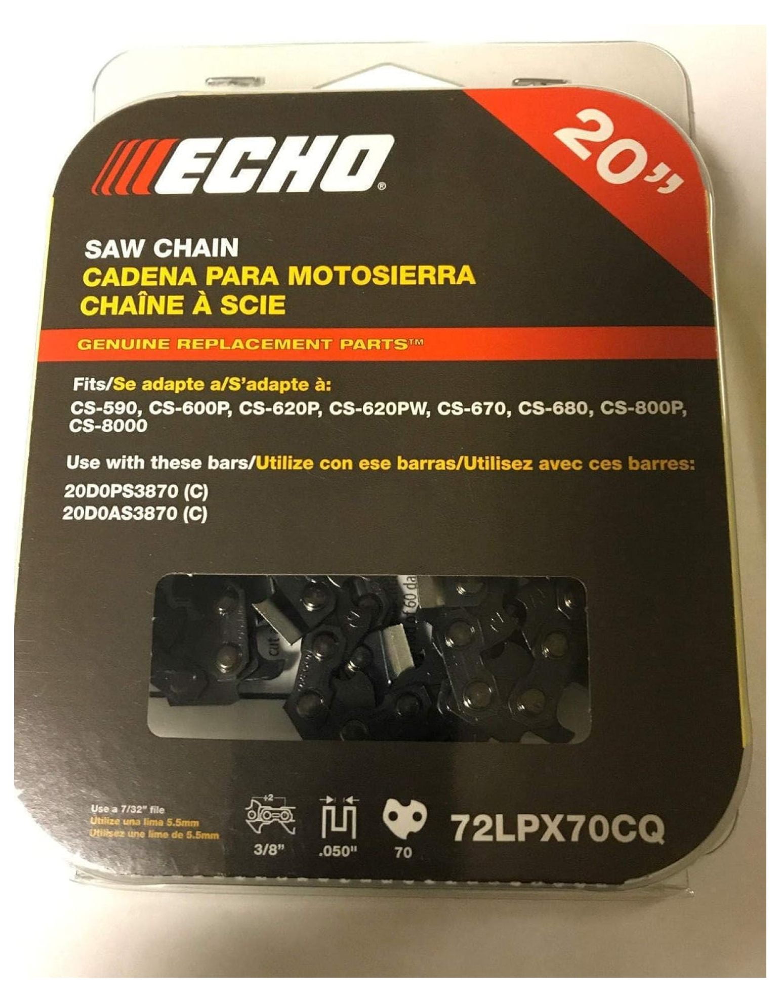 Echo Genuine 72LPX70CQ 20" Saw Chain Loop for Echo CS-590, CS-620P, CS ...