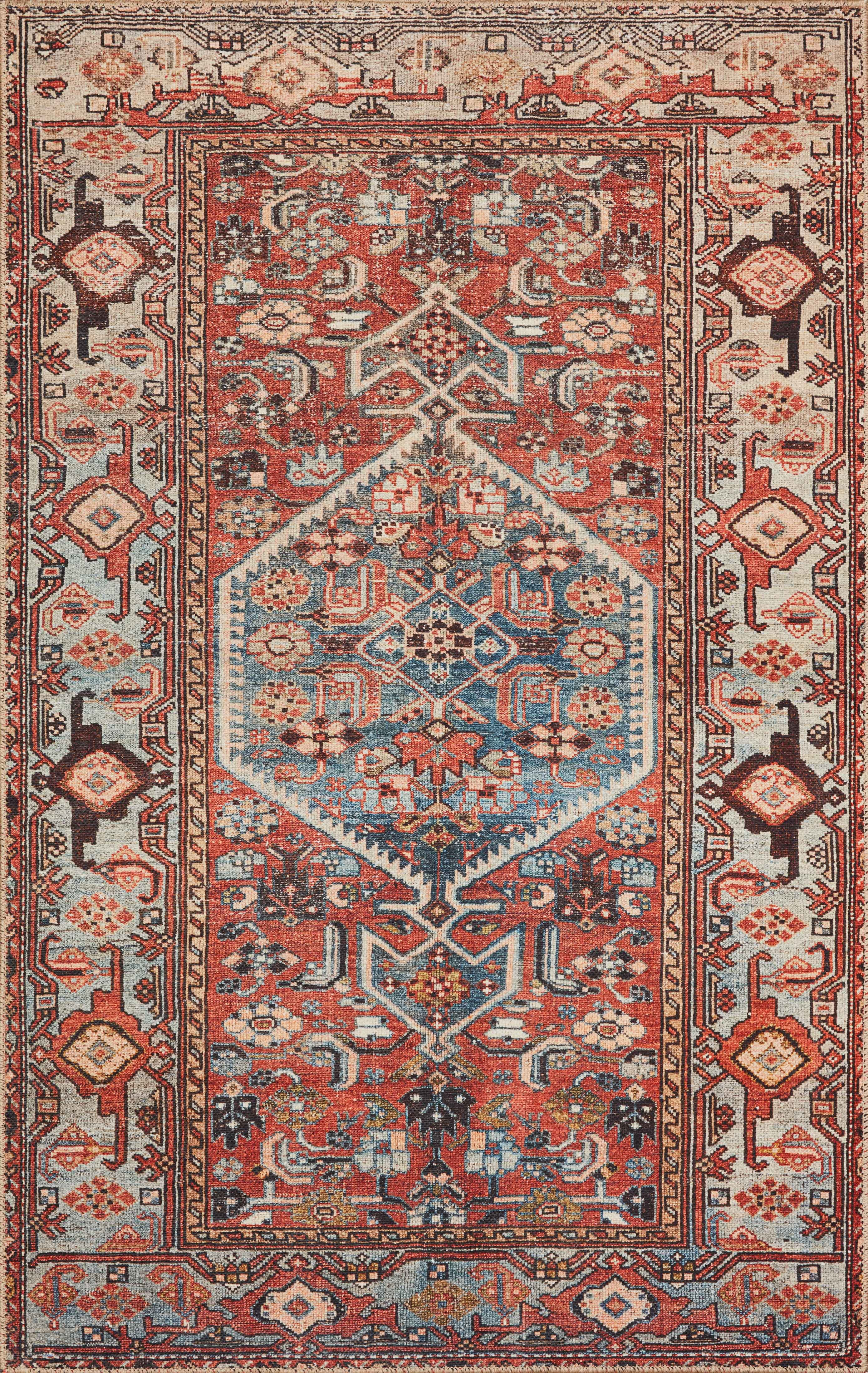 Echo Loom Grand Havana Red / Sky 3'-6" x 5'-6" Accent Rug - Walmart.com
