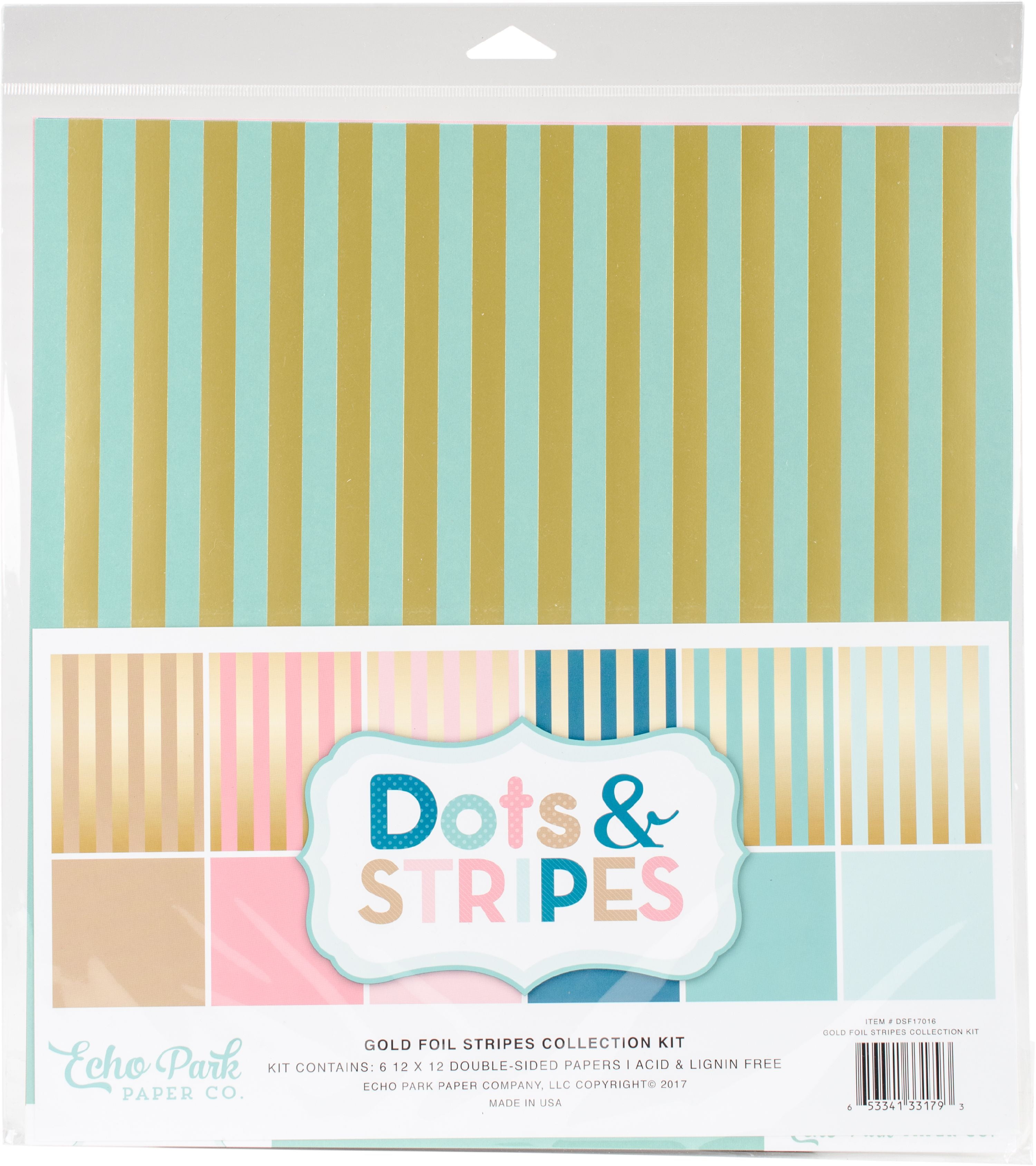 Echo Park Double-Sided Collection Pack 12"X12" 6/Pkg-Stripe W/Gold Foil ...