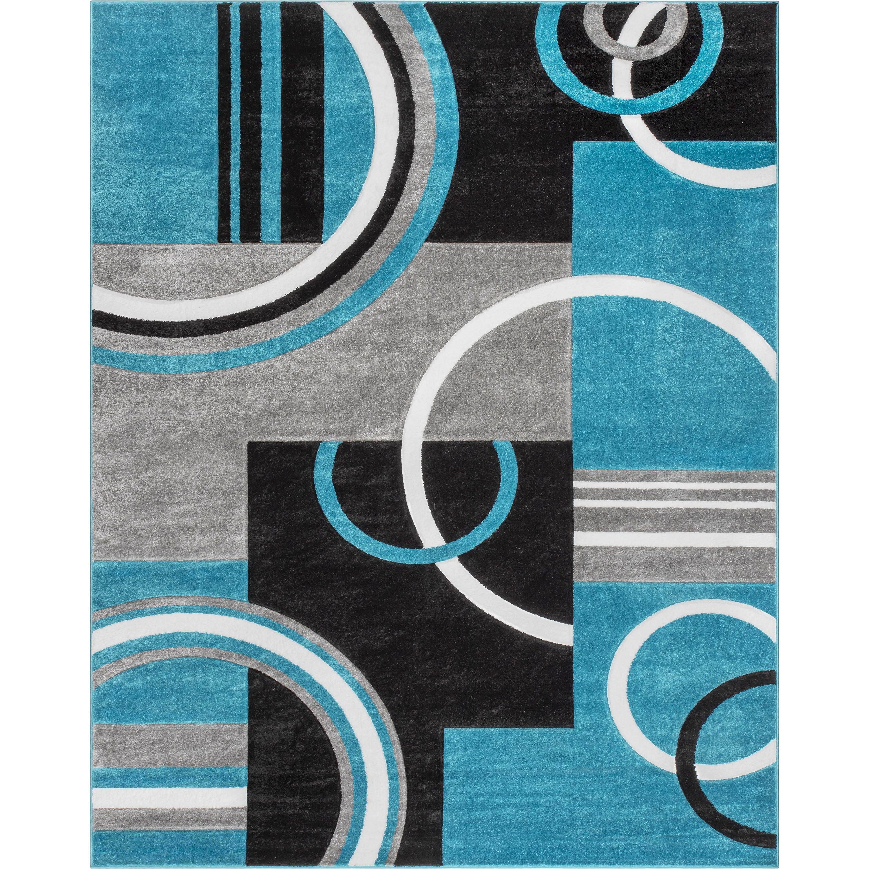 Echo Shapes & Circles Blue & Brown Modern Geometric Comfy Casual Hand ...