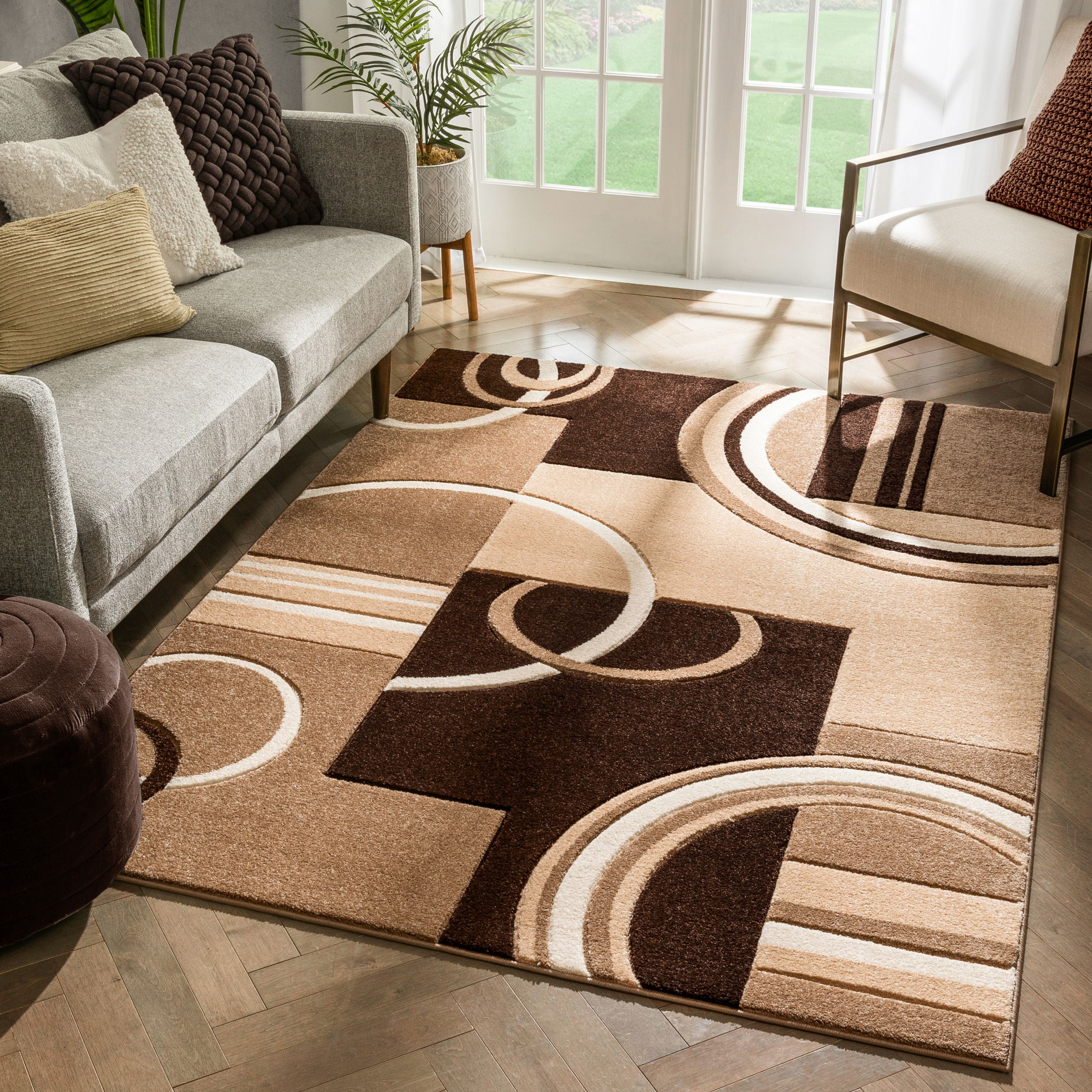 "Echo Modern Hand-Carved Area Rug 6'7"" x 9'3"" - Ivory, Beige, Brown ...