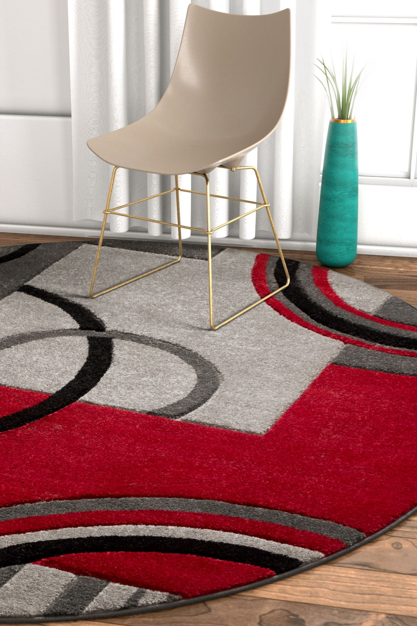 Echo Shapes & Circles Red / Grey Modern Geometric Comfy Casual Hand ...