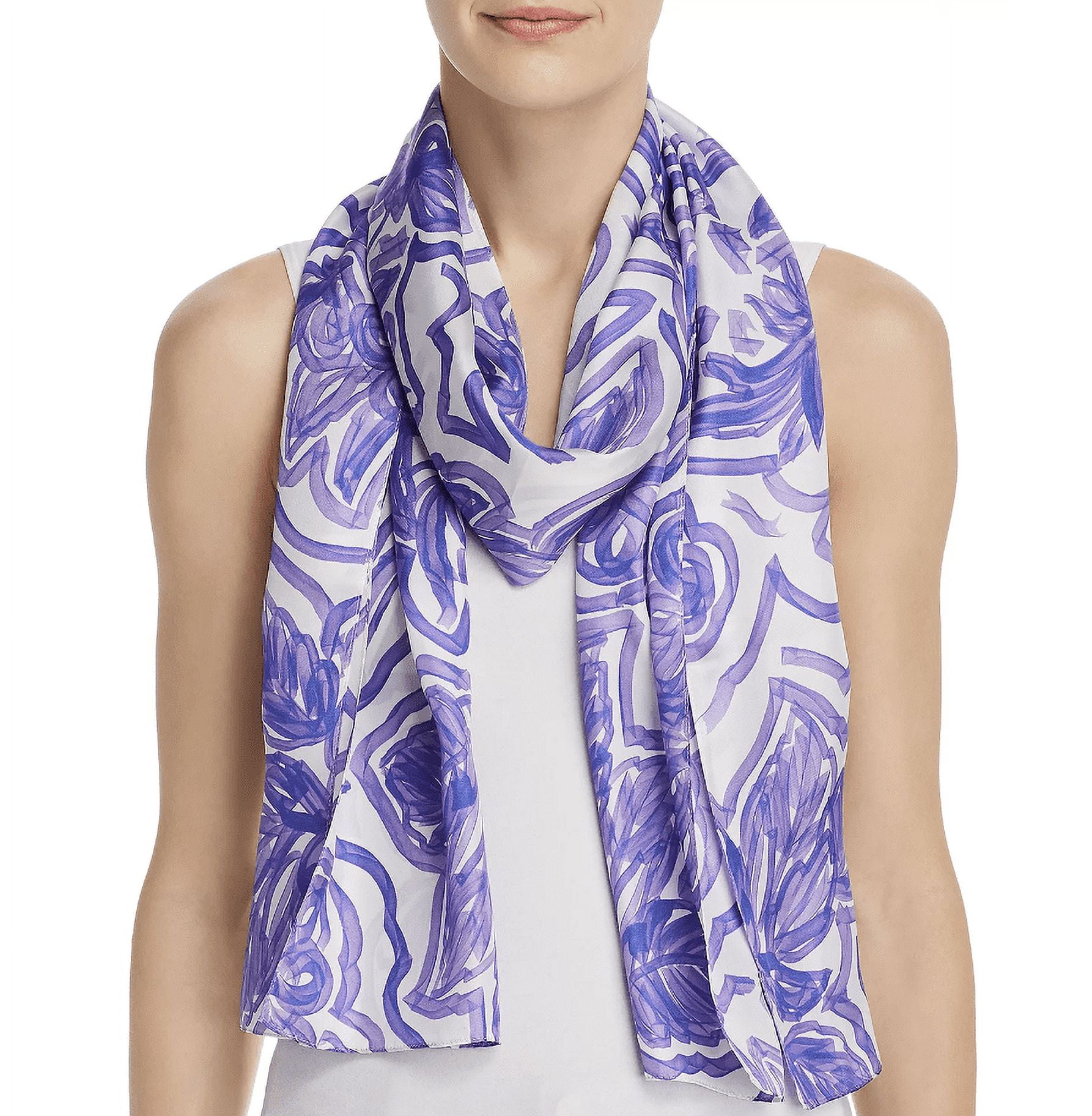 Echo Sketched Flower-Print Silk Oblong Scarf Cobalt Blue/White ...