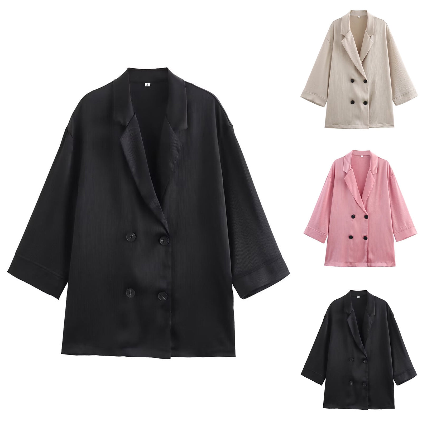 EchoC Double Breasted Casual Coat, Solid Color Hoodless Jacket, Long ...