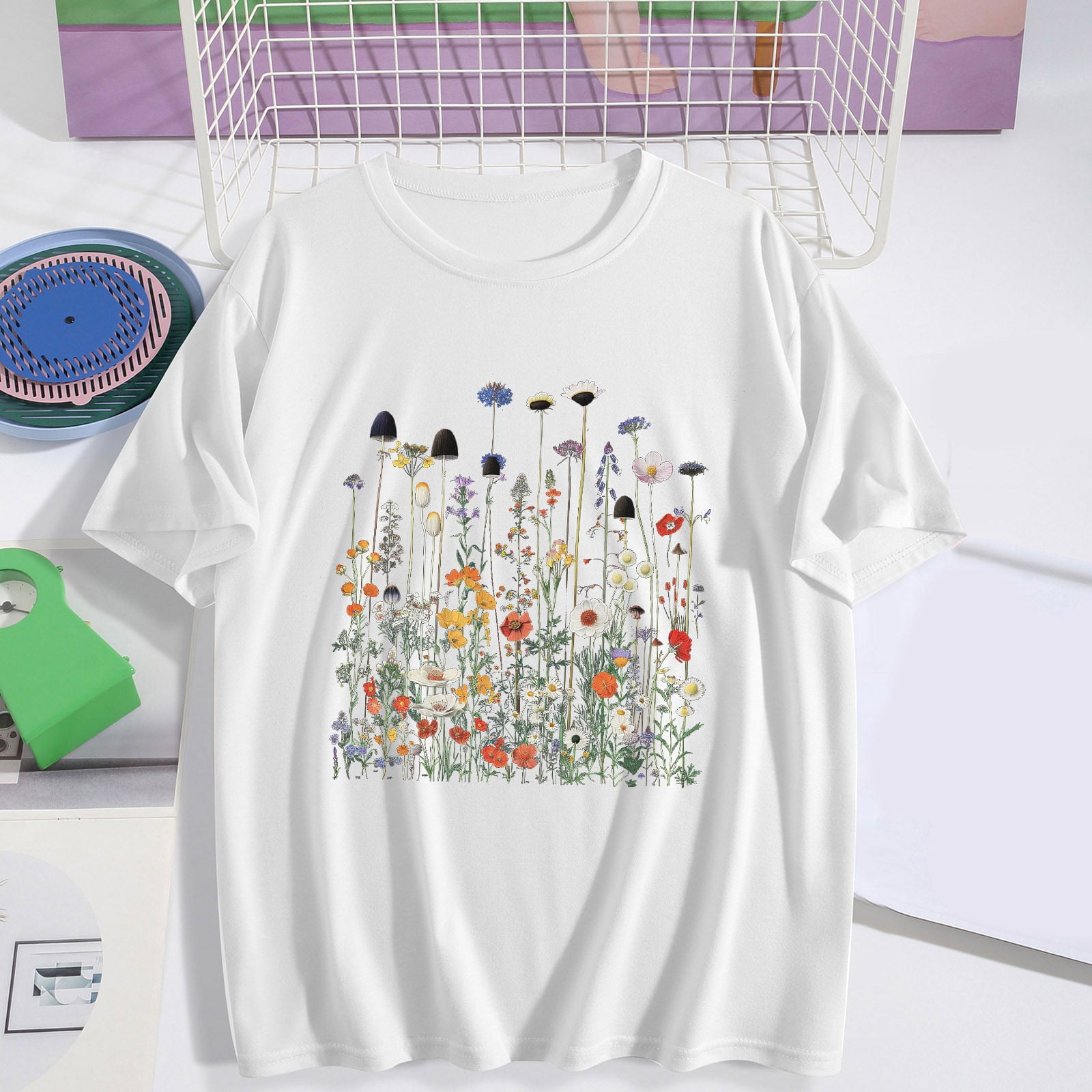 EchoC Lightweight Summer Printed T-Shirts for Women Round Neck Style ...